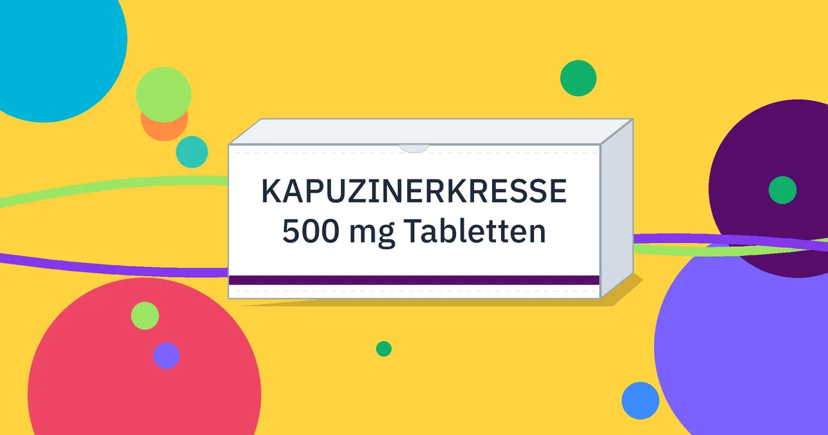 Symbolbild: Packung mit der Aufschrift KAPUZINERKRESSE 500 mg Tabletten (PZN 15871806) – Verfügbarkeit und Bezug in Apotheken in Frankfurt am Main