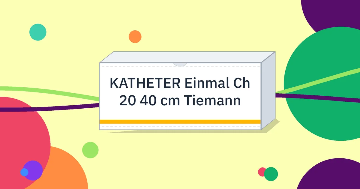 Symbolbild: Packung mit der Aufschrift KATHETER Einmal Ch 20 40 cm Tiemann (PZN 01730120) – Verfügbarkeit und Bezug in Apotheken in Frankfurt am Main