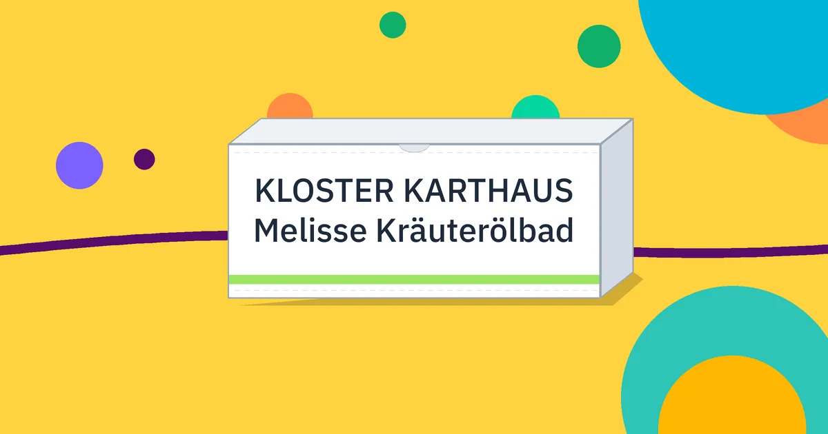 Symbolbild: Packung mit der Aufschrift KLOSTER KARTHAUS Melisse Kräuterölbad (PZN 01528648) – Verfügbarkeit und Bezug in Apotheken in Frankfurt am Main