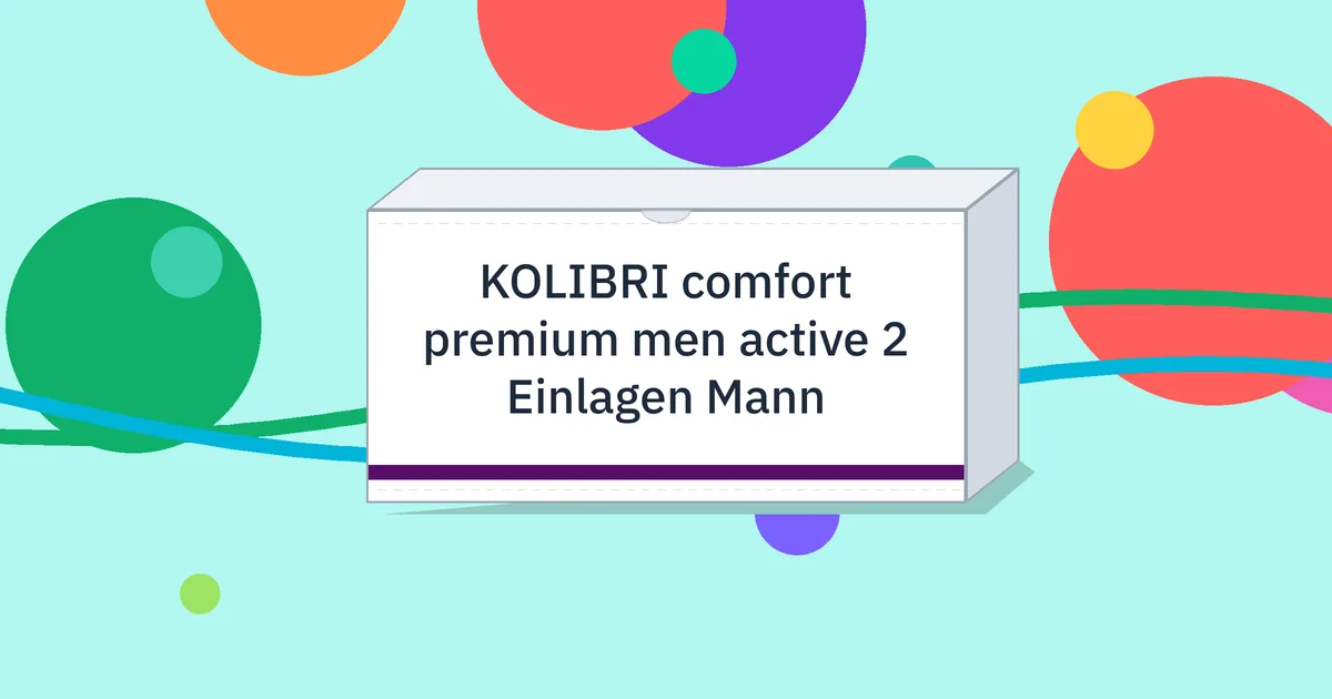 Symbolbild: Packung mit der Aufschrift KOLIBRI comfort premium men active 2 Einlagen Mann (PZN 13170353) – Verfügbarkeit und Bezug in Apotheken in Frankfurt am Main