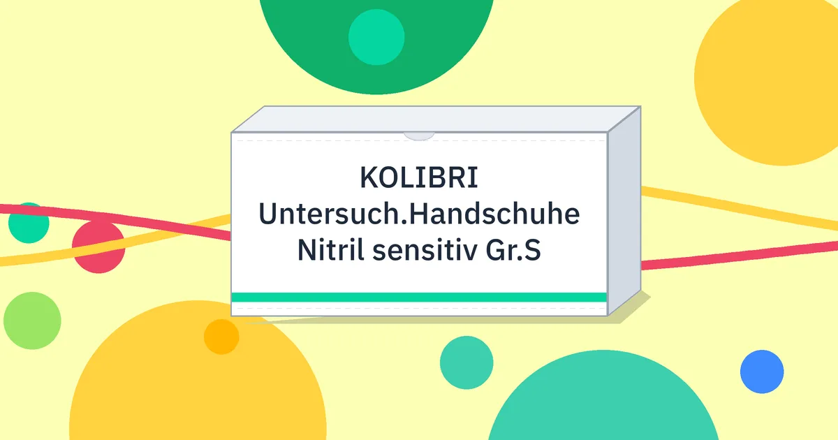 Symbolbild: Packung mit der Aufschrift KOLIBRI Untersuch.Handschuhe Nitril sensitiv Gr.S (PZN 15564754) – Verfügbarkeit und Bezug in Apotheken in Frankfurt am Main