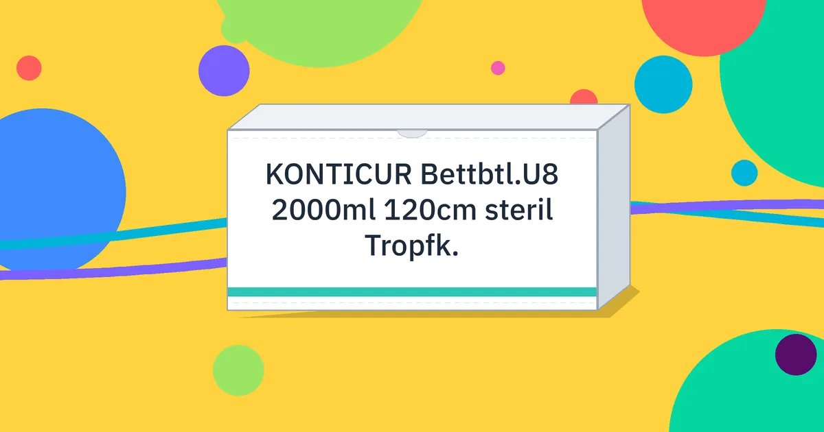 Symbolbild: Packung mit der Aufschrift KONTICUR Bettbtl.U8 2000ml 120cm steril Tropfk. (PZN 18473213) – Verfügbarkeit und Bezug in Apotheken in Frankfurt am Main