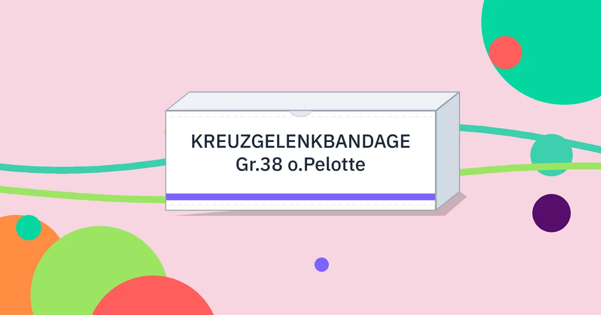 Symbolbild: Packung mit der Aufschrift KREUZGELENKBANDAGE Gr.38 o.Pelotte (PZN 01731409) – Verfügbarkeit und Bezug in Apotheken in Frankfurt am Main