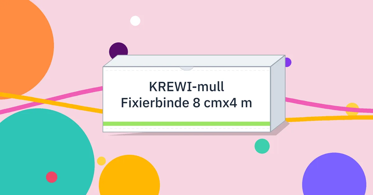 Symbolbild: Packung mit der Aufschrift KREWI-mull Fixierbinde 8 cmx4 m (PZN 17868866) – Verfügbarkeit und Bezug in Apotheken in Frankfurt am Main