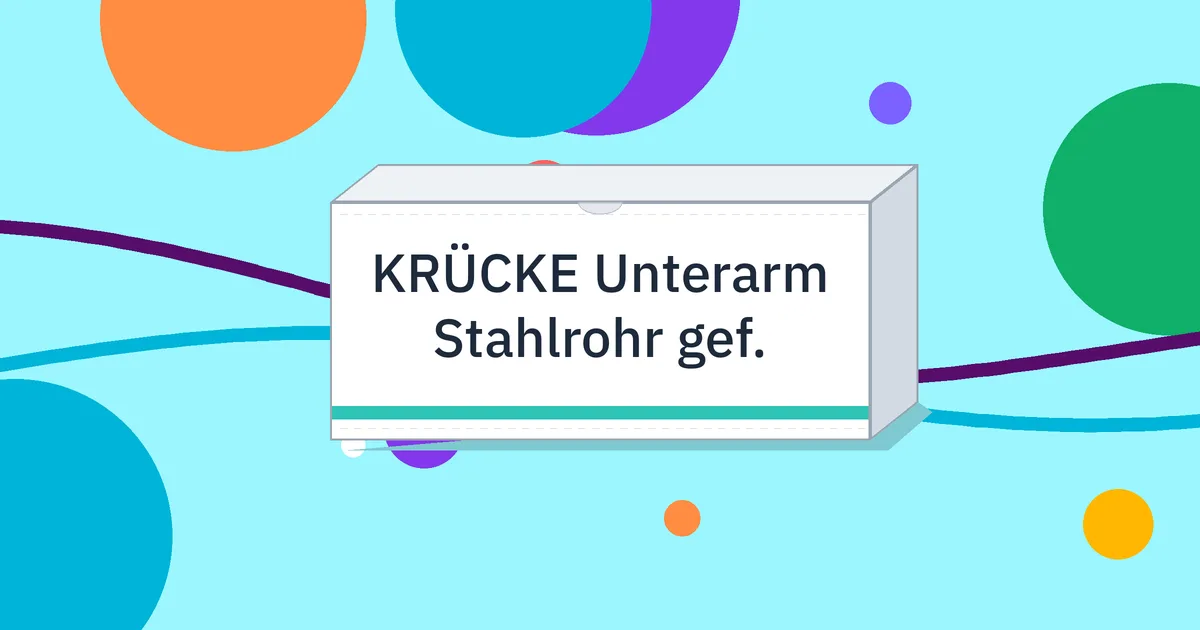 Symbolbild: Packung mit der Aufschrift KRÜCKE Unterarm Stahlrohr gef. (PZN 01742614) – Verfügbarkeit und Bezug in Apotheken in Frankfurt am Main