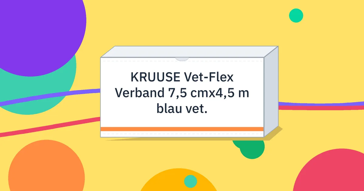 Symbolbild: Packung mit der Aufschrift KRUUSE Vet-Flex Verband 7,5 cmx4,5 m blau vet. (PZN 18443548) – Verfügbarkeit und Bezug in Apotheken in Frankfurt am Main