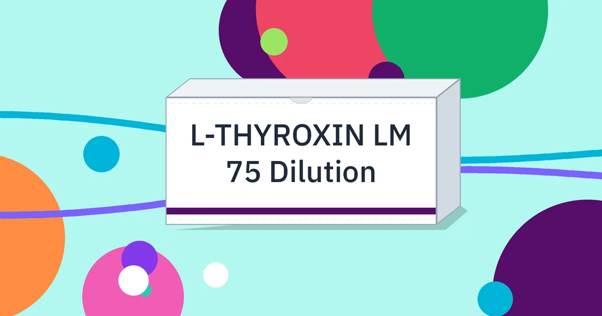 Symbolbild: Packung mit der Aufschrift L-THYROXIN LM 75 Dilution (PZN 12928747) – Verfügbarkeit und Bezug in Apotheken in Frankfurt am Main