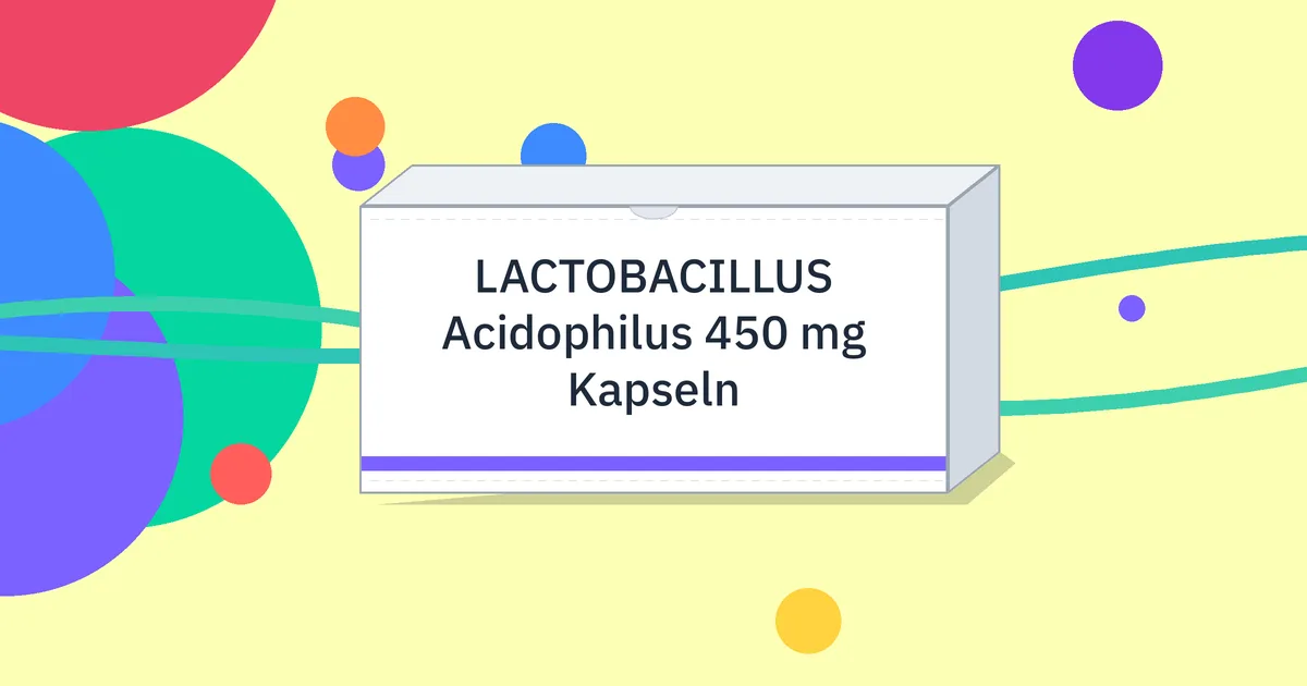 Symbolbild: Packung mit der Aufschrift LACTOBACILLUS Acidophilus 450 mg Kapseln (PZN 19642824) – Verfügbarkeit und Bezug in Apotheken in Frankfurt am Main