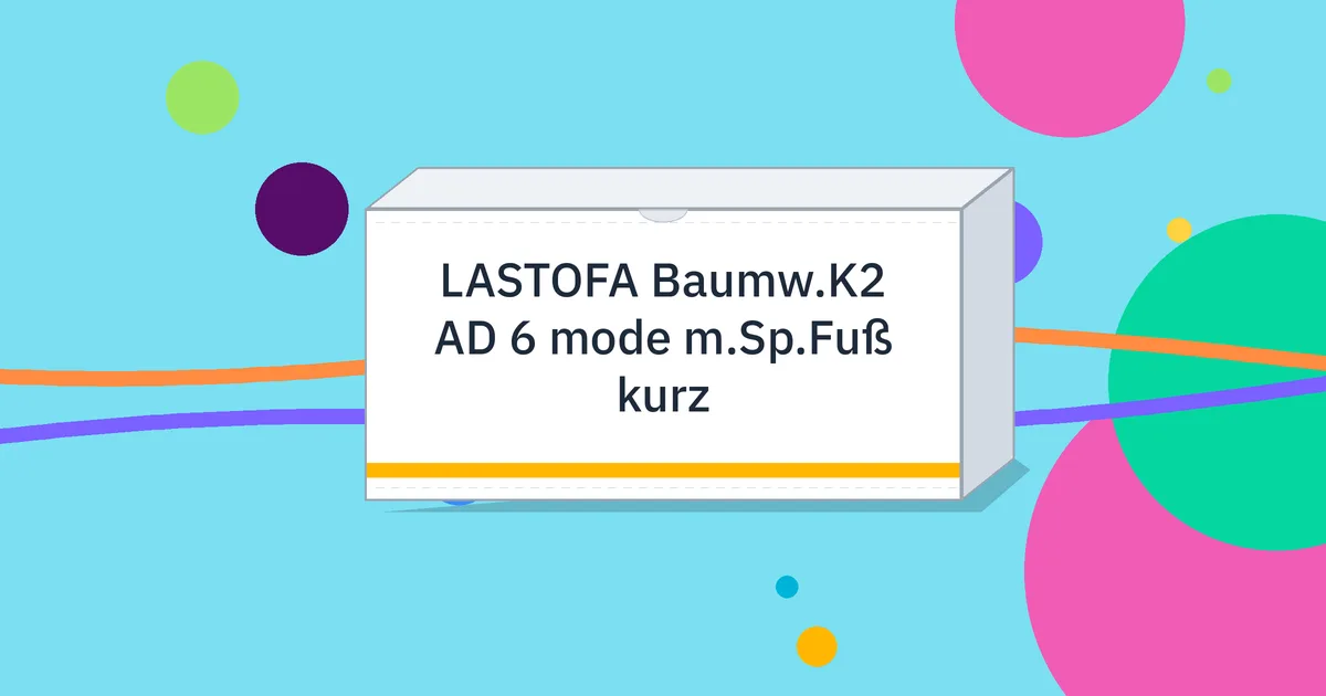 Symbolbild: Packung mit der Aufschrift LASTOFA Baumw.K2 AD 6 mode m.Sp.Fuß kurz (PZN 01944513) – Verfügbarkeit und Bezug in Apotheken in Frankfurt am Main