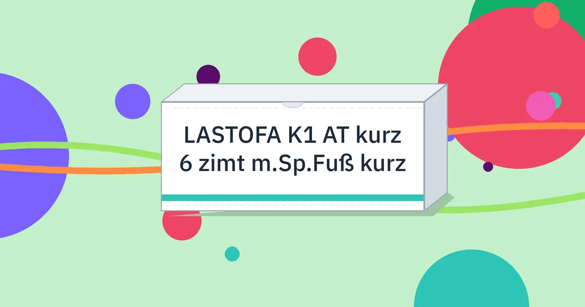 Symbolbild: Packung mit der Aufschrift LASTOFA K1 AT kurz 6 zimt m.Sp.Fuß kurz (PZN 13796934) – Verfügbarkeit und Bezug in Apotheken in Frankfurt am Main