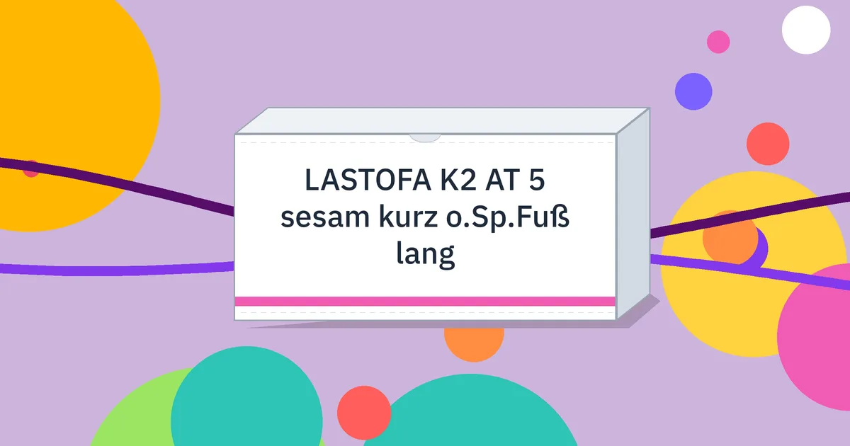 Symbolbild: Packung mit der Aufschrift LASTOFA K2 AT 5 sesam kurz o.Sp.Fuß lang (PZN 14151889) – Verfügbarkeit und Bezug in Apotheken in Frankfurt am Main