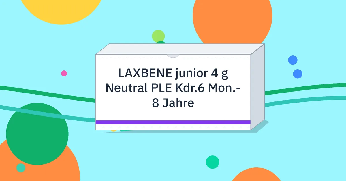 Symbolbild: Packung mit der Aufschrift LAXBENE junior 4 g Neutral PLE Kdr.6 Mon.-8 Jahre (PZN 16703637) – Verfügbarkeit und Bezug in Apotheken in Frankfurt am Main