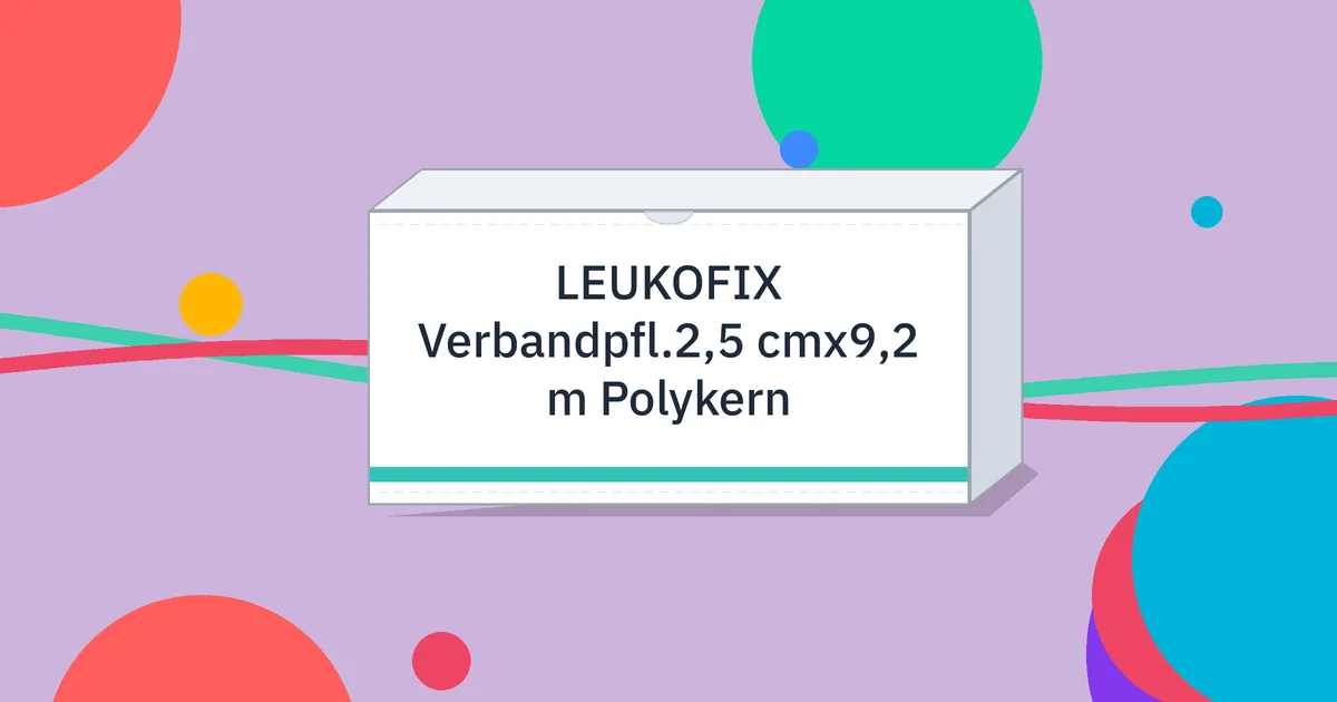 Symbolbild: Packung mit der Aufschrift LEUKOFIX Verbandpfl.2,5 cmx9,2 m Polykern (PZN 04593422) – Verfügbarkeit und Bezug in Apotheken in Frankfurt am Main