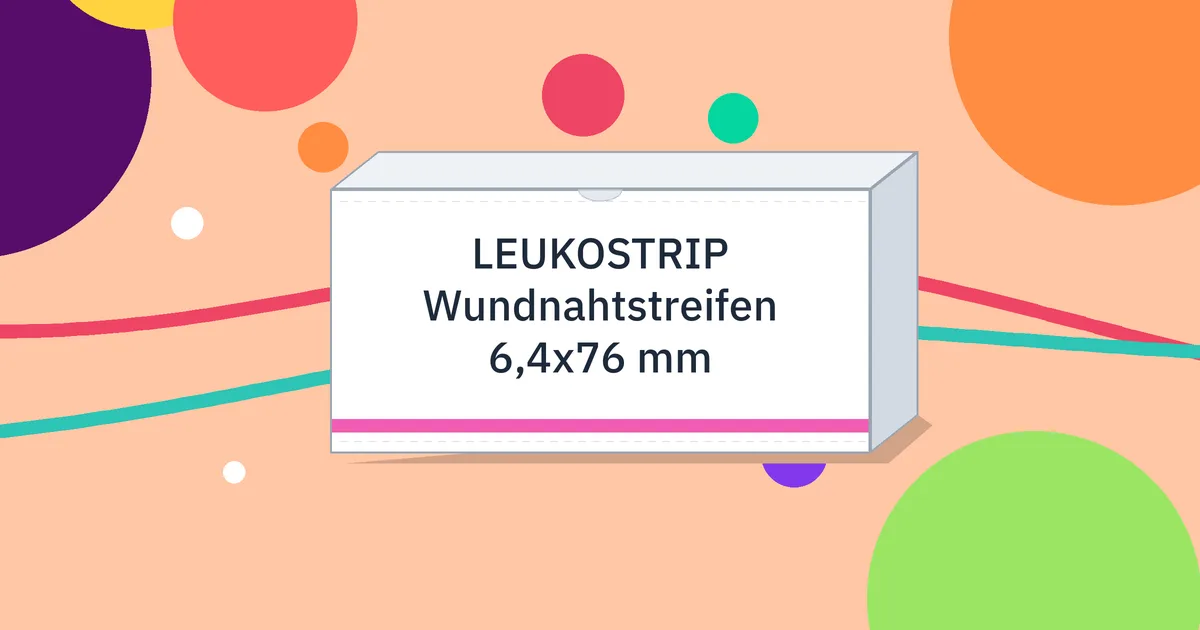 Symbolbild: Packung mit der Aufschrift LEUKOSTRIP Wundnahtstreifen 6,4x76 mm (PZN 14360156) – Verfügbarkeit und Bezug in Apotheken in Frankfurt am Main