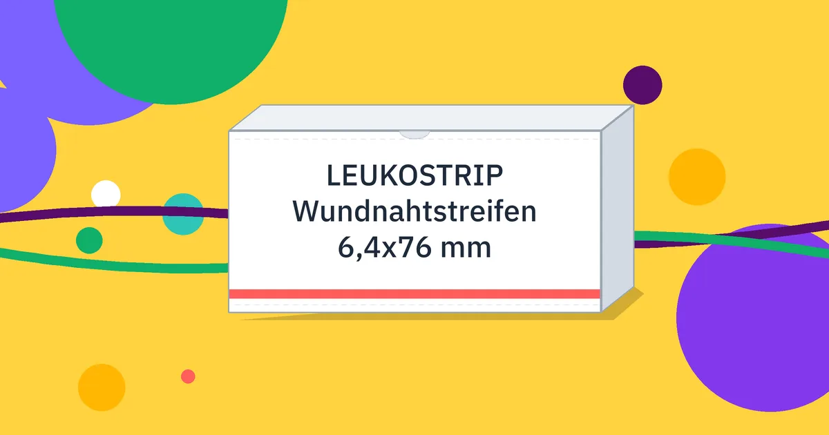 Symbolbild: Packung mit der Aufschrift LEUKOSTRIP Wundnahtstreifen 6,4x76 mm (PZN 00927122) – Verfügbarkeit und Bezug in Apotheken in Frankfurt am Main