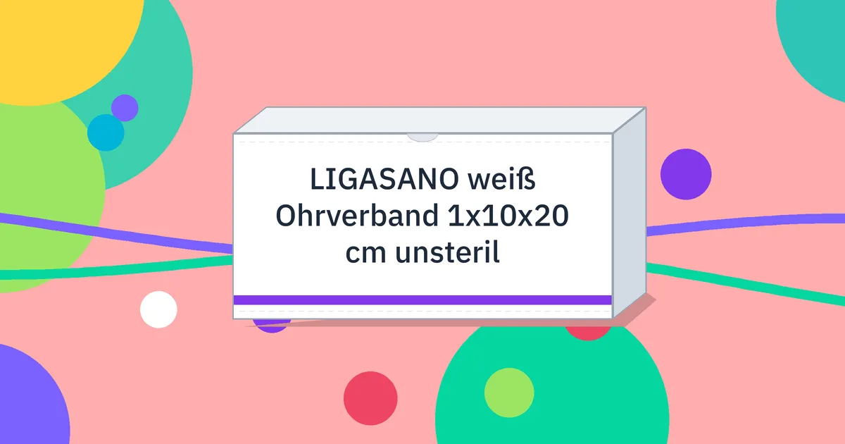 Symbolbild: Packung mit der Aufschrift LIGASANO weiß Ohrverband 1x10x20 cm unsteril (PZN 17526858) – Verfügbarkeit und Bezug in Apotheken in Frankfurt am Main