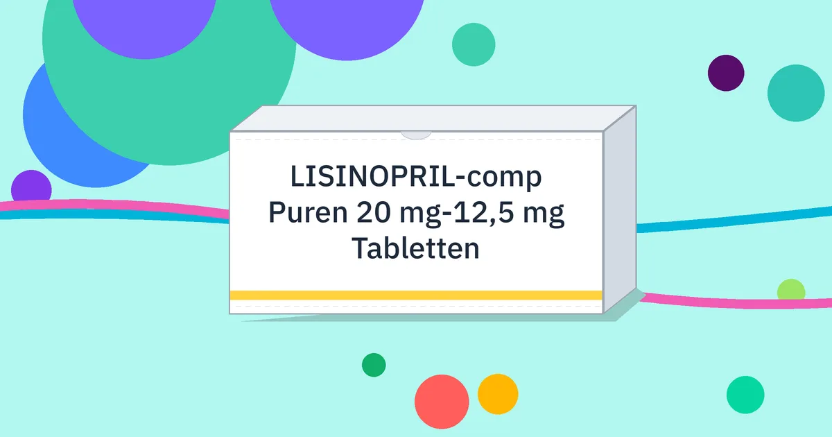 Symbolbild: Packung mit der Aufschrift LISINOPRIL-comp Puren 20 mg-12,5 mg Tabletten (PZN 11356094) – Verfügbarkeit und Bezug in Apotheken in Frankfurt am Main