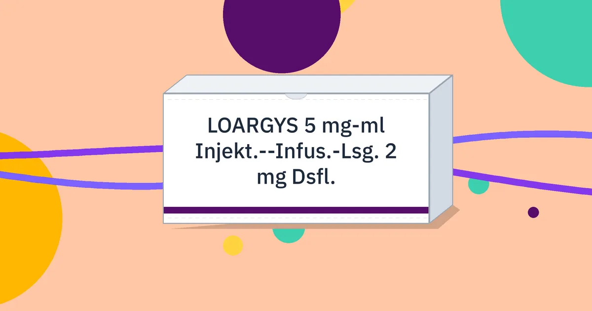 Symbolbild: Packung mit der Aufschrift LOARGYS 5 mg-ml Injekt.--Infus.-Lsg. 2 mg Dsfl. (PZN 19102890) – Verfügbarkeit und Bezug in Apotheken in Frankfurt am Main