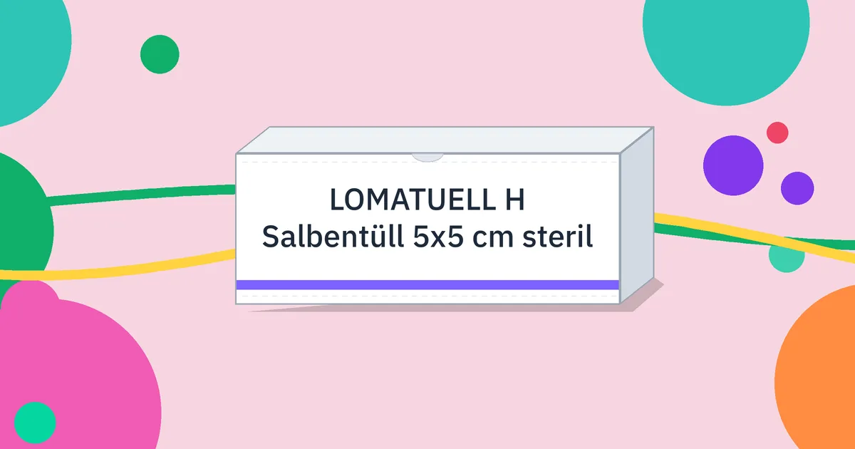 Symbolbild: Packung mit der Aufschrift LOMATUELL H Salbentüll 5x5 cm steril (PZN 12586152) – Verfügbarkeit und Bezug in Apotheken in Frankfurt am Main