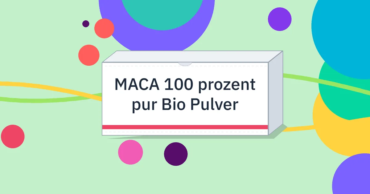 Symbolbild: Packung mit der Aufschrift MACA 100 prozent pur Bio Pulver (PZN 04534709) – Verfügbarkeit und Bezug in Apotheken in Frankfurt am Main