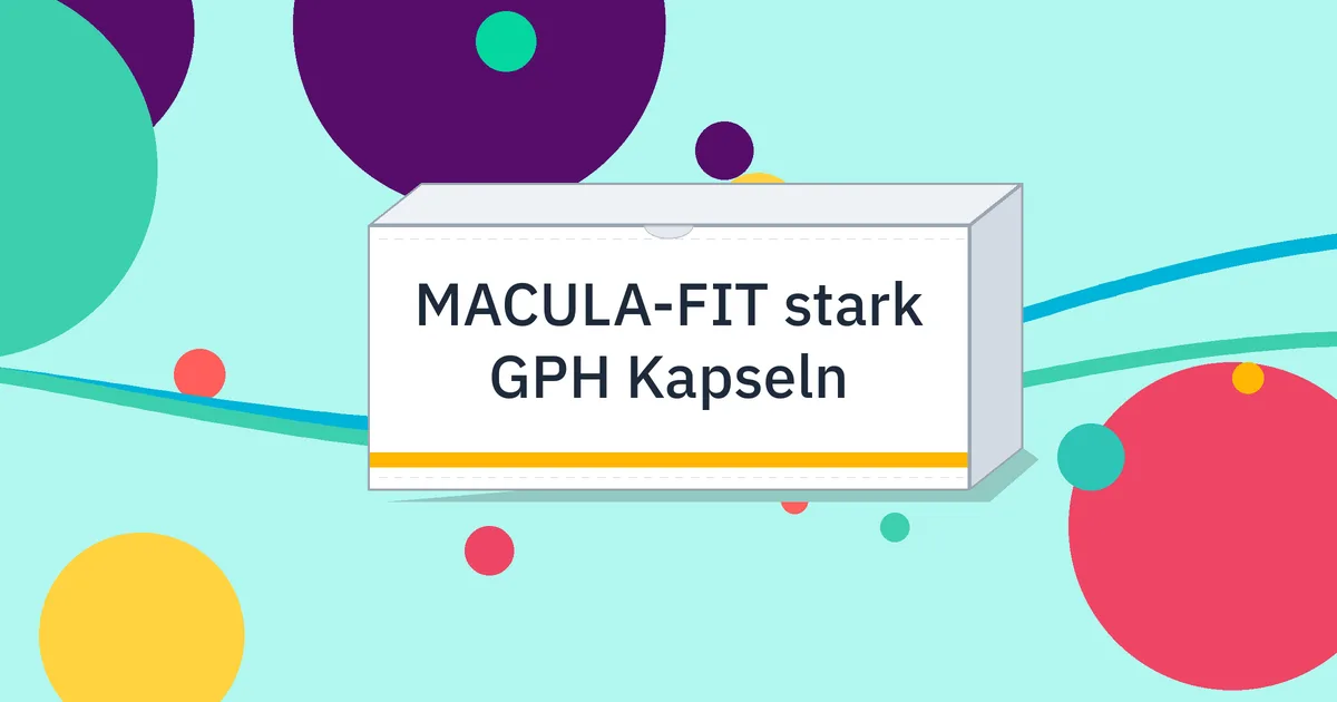Symbolbild: Packung mit der Aufschrift MACULA-FIT stark GPH Kapseln (PZN 05530837) – Verfügbarkeit und Bezug in Apotheken in Frankfurt am Main
