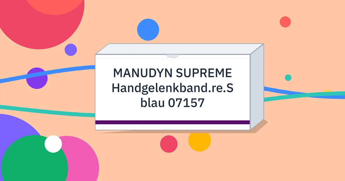 Symbolbild: Packung mit der Aufschrift MANUDYN SUPREME Handgelenkband.re.S blau 07157 (PZN 16931019) – Verfügbarkeit und Bezug in Apotheken in Frankfurt am Main