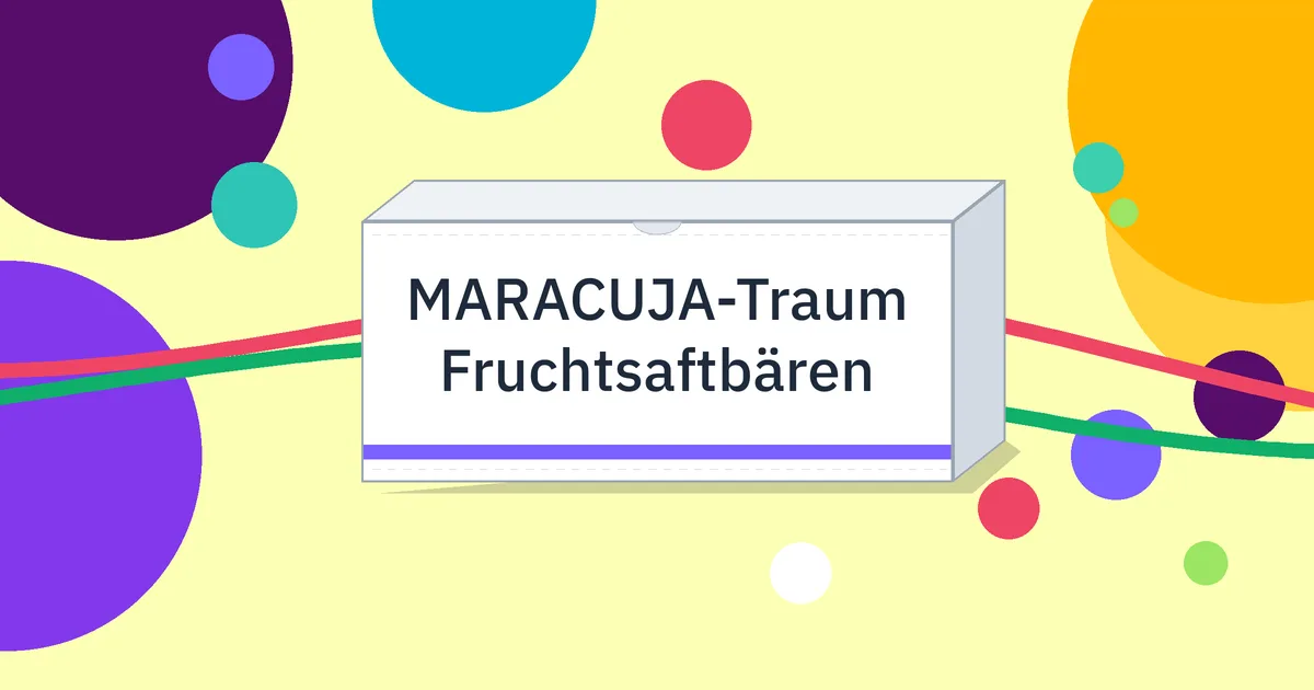 Symbolbild: Packung mit der Aufschrift MARACUJA-Traum Fruchtsaftbären (PZN 13246688) – Verfügbarkeit und Bezug in Apotheken in Frankfurt am Main