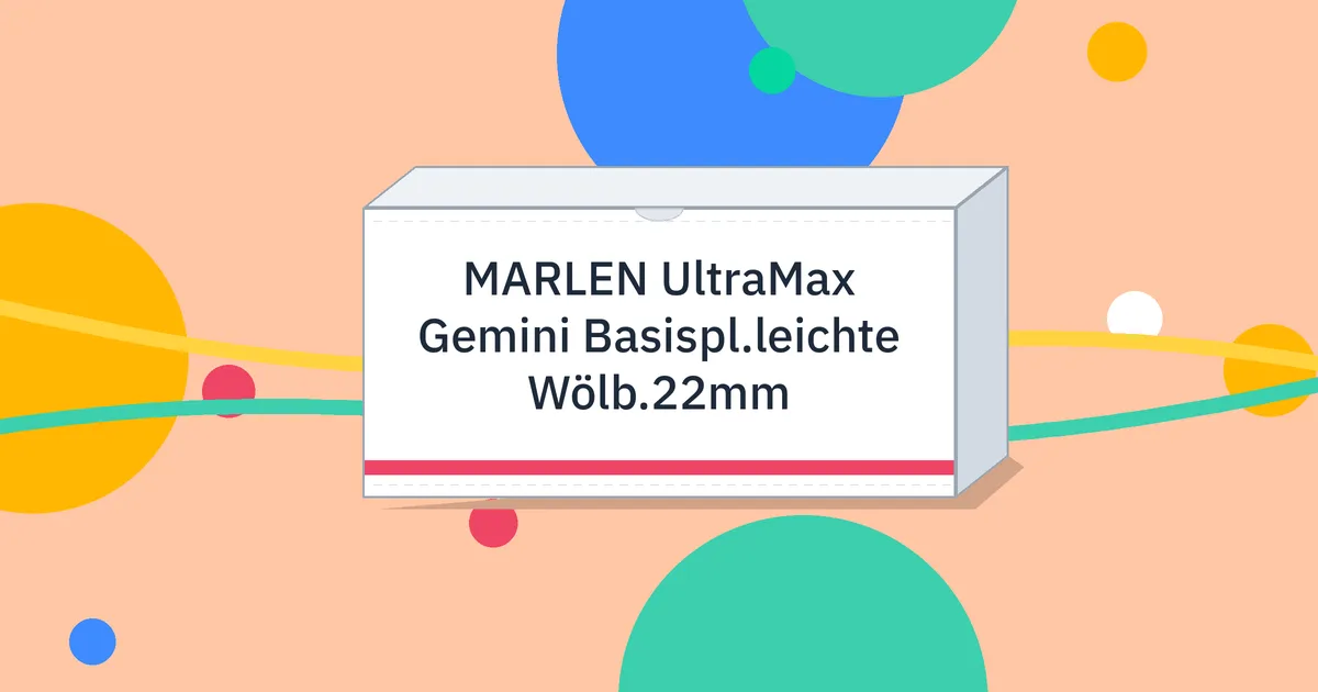 Symbolbild: Packung mit der Aufschrift MARLEN UltraMax Gemini Basispl.leichte Wölb.22mm (PZN 06783575) – Verfügbarkeit und Bezug in Apotheken in Frankfurt am Main