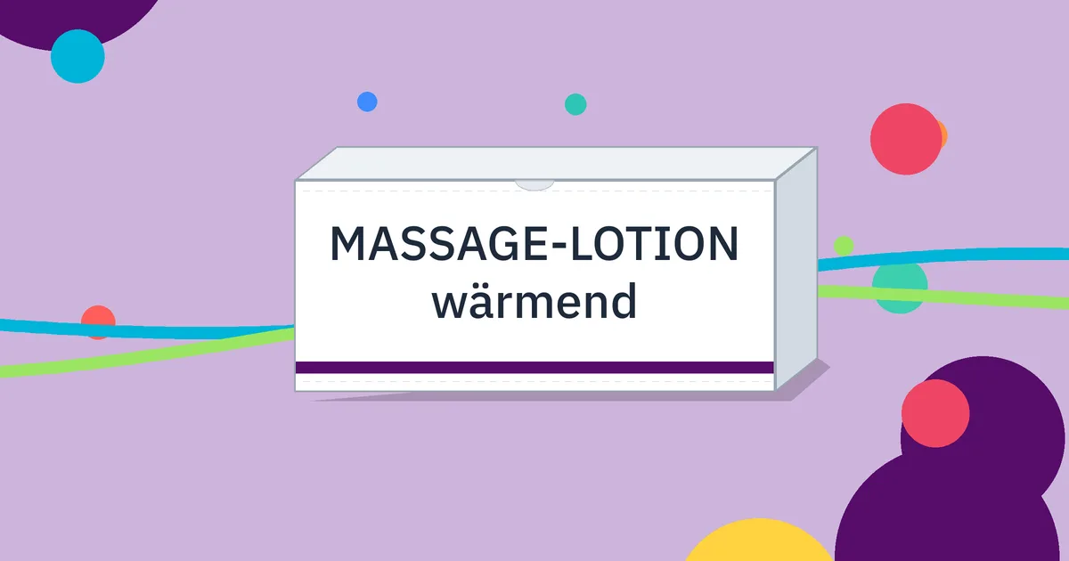 Symbolbild: Packung mit der Aufschrift MASSAGE-LOTION wärmend (PZN 04657731) – Verfügbarkeit und Bezug in Apotheken in Frankfurt am Main