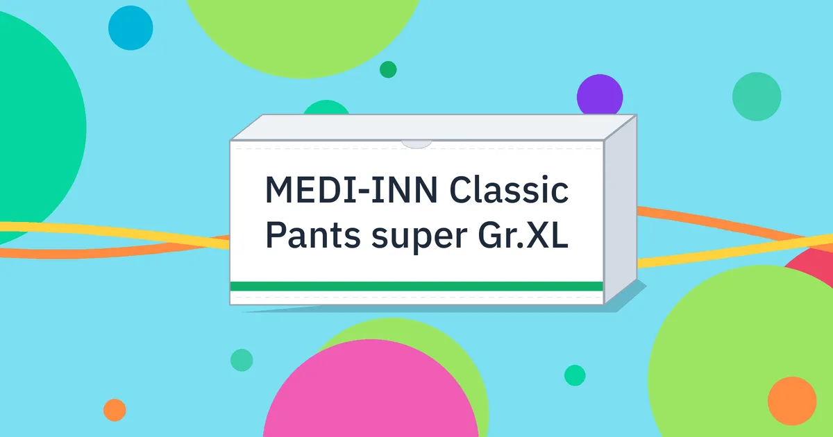 Symbolbild: Packung mit der Aufschrift MEDI-INN Classic Pants super Gr.XL (PZN 18371010) – Verfügbarkeit und Bezug in Apotheken in Frankfurt am Main