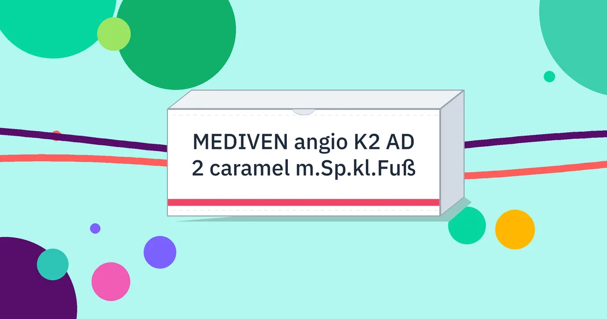 Symbolbild: Packung mit der Aufschrift MEDIVEN angio K2 AD 2 caramel m.Sp.kl.Fuß (PZN 17210606) – Verfügbarkeit und Bezug in Apotheken in Frankfurt am Main
