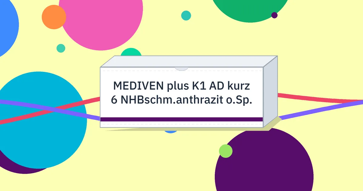 Symbolbild: Packung mit der Aufschrift MEDIVEN plus K1 AD kurz 6 NHBschm.anthrazit o.Sp. (PZN 15898768) – Verfügbarkeit und Bezug in Apotheken in Frankfurt am Main