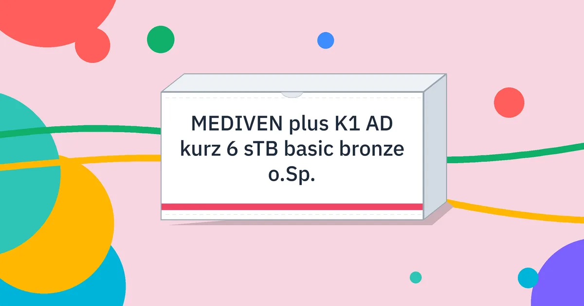 Symbolbild: Packung mit der Aufschrift MEDIVEN plus K1 AD kurz 6 sTB basic bronze o.Sp. (PZN 15047289) – Verfügbarkeit und Bezug in Apotheken in Frankfurt am Main