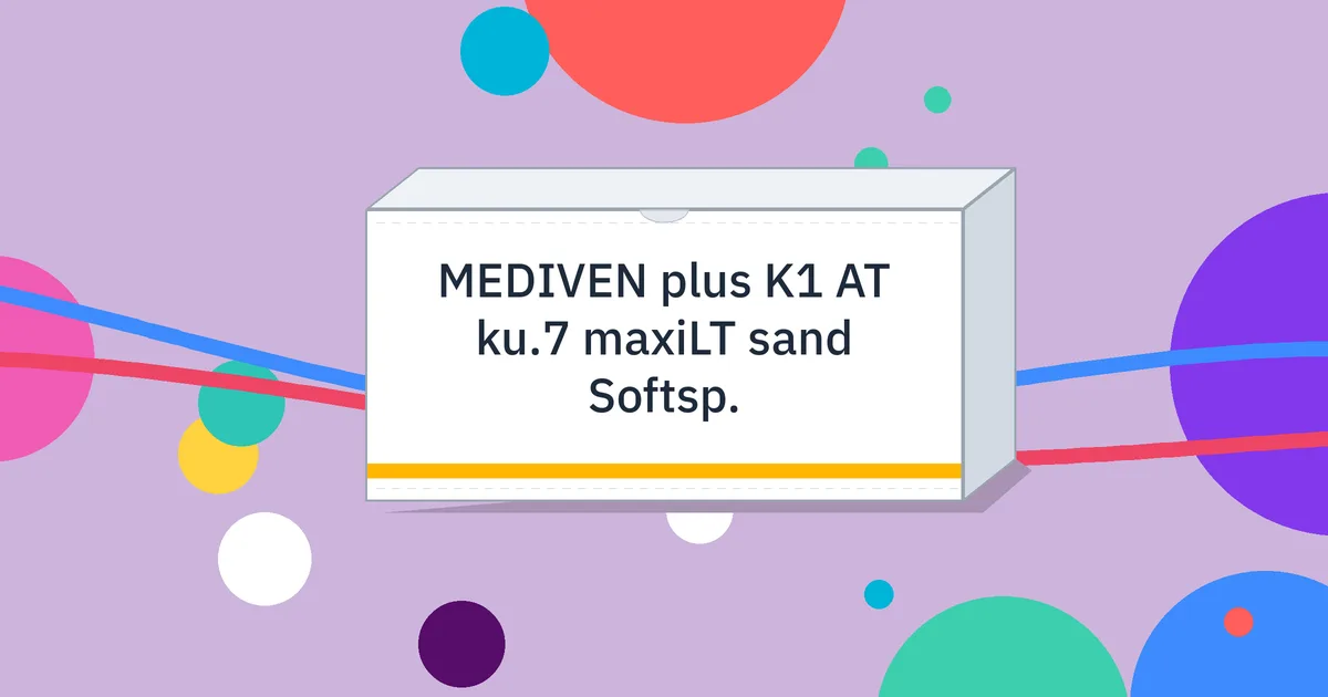 Symbolbild: Packung mit der Aufschrift MEDIVEN plus K1 AT ku.7 maxiLT sand Softsp. (PZN 18942932) – Verfügbarkeit und Bezug in Apotheken in Frankfurt am Main