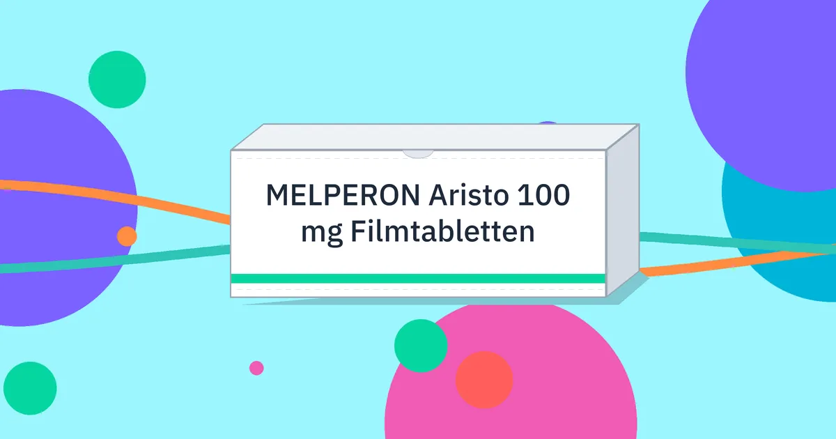 Symbolbild: Packung mit der Aufschrift MELPERON Aristo 100 mg Filmtabletten (PZN 09491413) – Verfügbarkeit und Bezug in Apotheken in Frankfurt am Main