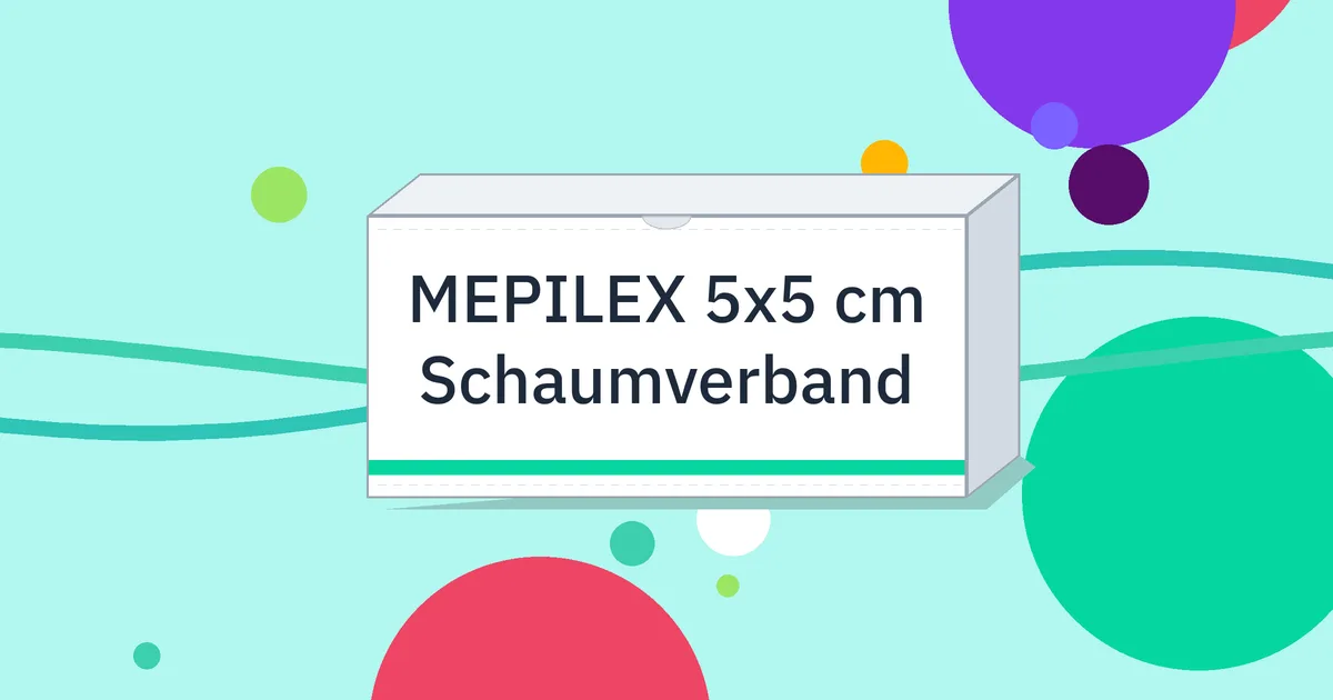 Symbolbild: Packung mit der Aufschrift MEPILEX 5x5 cm Schaumverband (PZN 18052457) – Verfügbarkeit und Bezug in Apotheken in Frankfurt am Main