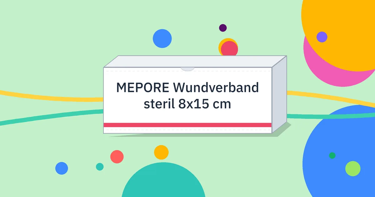 Symbolbild: Packung mit der Aufschrift MEPORE Wundverband steril 8x15 cm (PZN 16258930) – Verfügbarkeit und Bezug in Apotheken in Frankfurt am Main