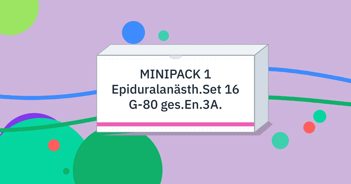 Symbolbild: Packung mit der Aufschrift MINIPACK 1 Epiduralanästh.Set 16 G-80 ges.En.3A. (PZN 02394339) – Verfügbarkeit und Bezug in Apotheken in Frankfurt am Main