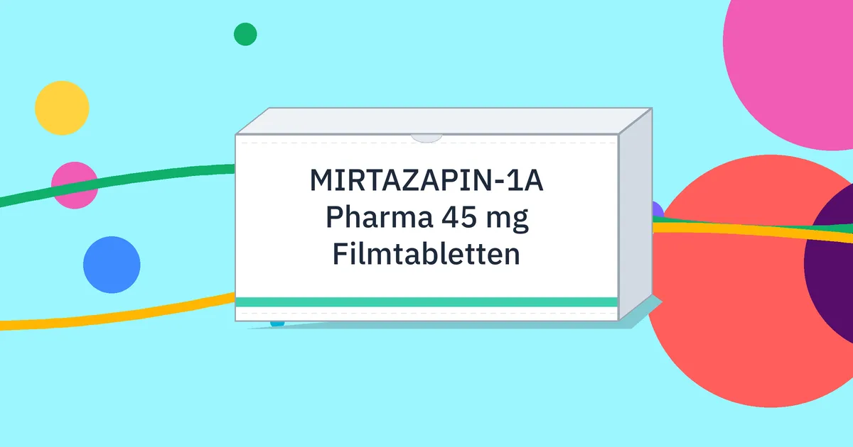 Symbolbild: Packung mit der Aufschrift MIRTAZAPIN-1A Pharma 45 mg Filmtabletten (PZN 00250702) – Verfügbarkeit und Bezug in Apotheken in Frankfurt am Main