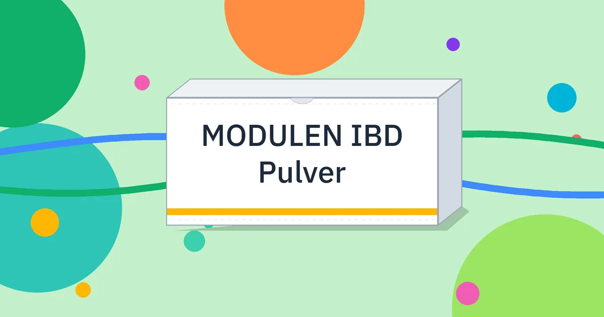 Symbolbild: Packung mit der Aufschrift MODULEN IBD Pulver (PZN 00915343) – Verfügbarkeit und Bezug in Apotheken in Frankfurt am Main