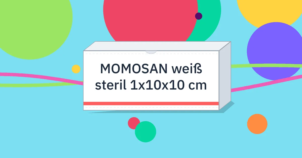 Symbolbild: Packung mit der Aufschrift MOMOSAN weiß steril 1x10x10 cm (PZN 01651656) – Verfügbarkeit und Bezug in Apotheken in Frankfurt am Main