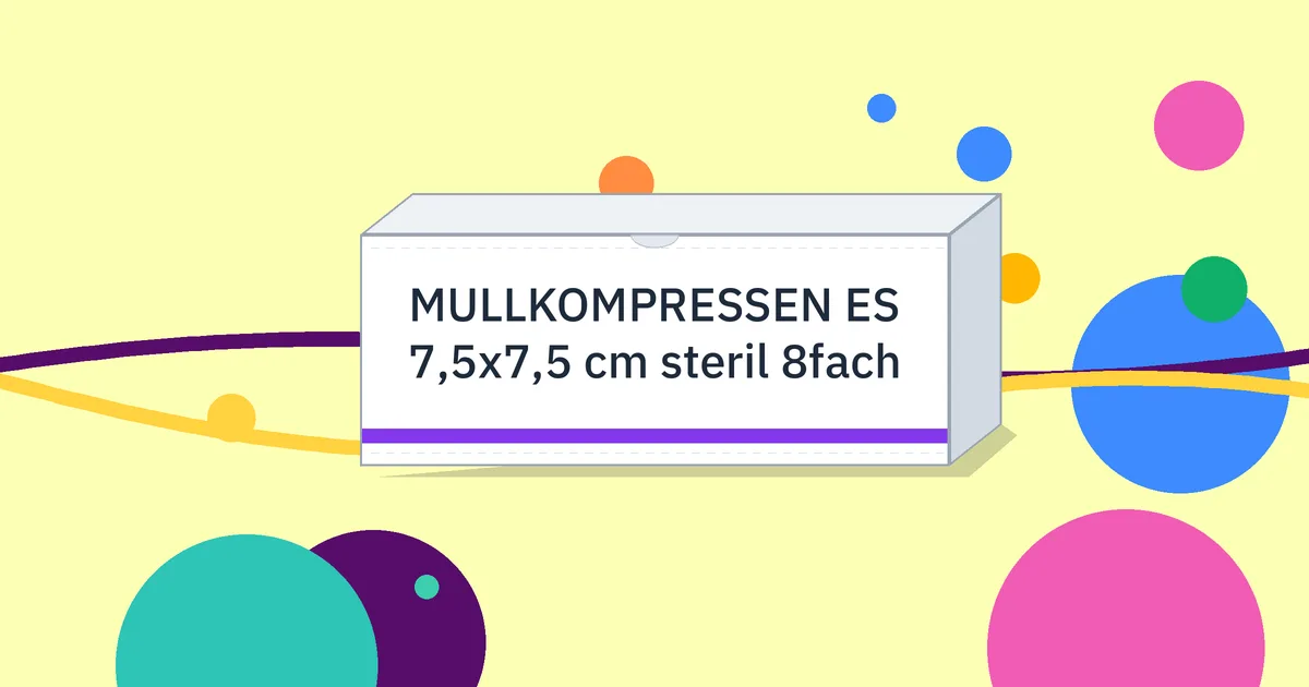 Symbolbild: Packung mit der Aufschrift MULLKOMPRESSEN ES 7,5x7,5 cm steril 8fach (PZN 06192087) – Verfügbarkeit und Bezug in Apotheken in Frankfurt am Main