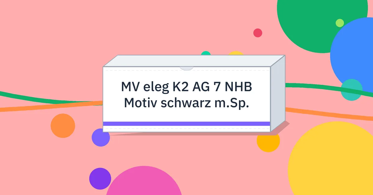 Symbolbild: Packung mit der Aufschrift MV eleg K2 AG 7 NHB Motiv schwarz m.Sp. (PZN 15723247) – Verfügbarkeit und Bezug in Apotheken in Frankfurt am Main