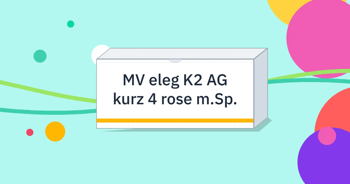 Symbolbild: Packung mit der Aufschrift MV eleg K2 AG kurz 4 rose m.Sp. (PZN 14697973) – Verfügbarkeit und Bezug in Apotheken in Frankfurt am Main