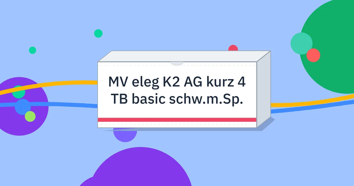 Symbolbild: Packung mit der Aufschrift MV eleg K2 AG kurz 4 TB basic schw.m.Sp. (PZN 00199881) – Verfügbarkeit und Bezug in Apotheken in Frankfurt am Main