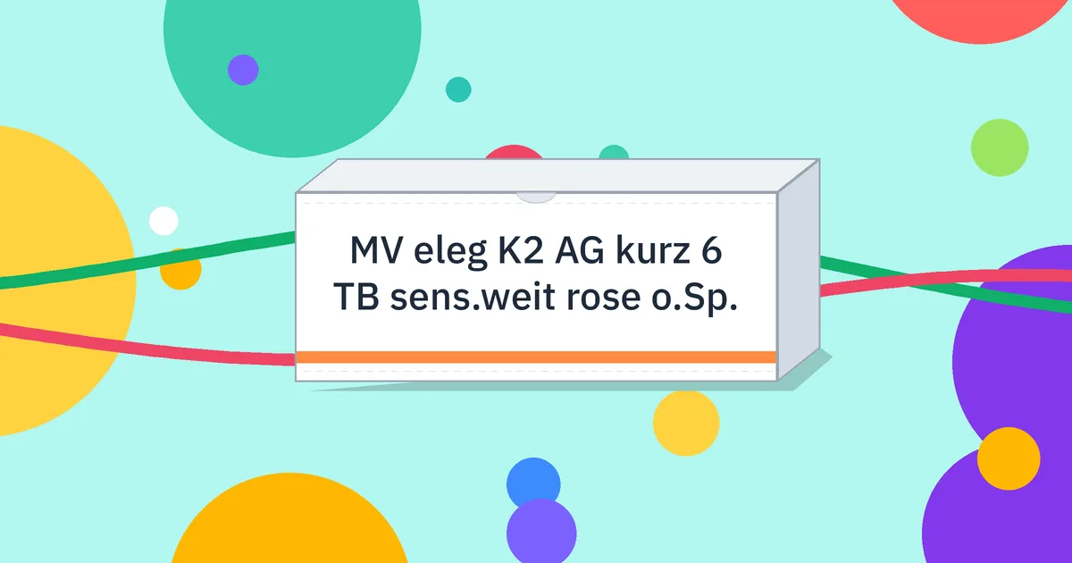 Symbolbild: Packung mit der Aufschrift MV eleg K2 AG kurz 6 TB sens.weit rose o.Sp. (PZN 14697393) – Verfügbarkeit und Bezug in Apotheken in Frankfurt am Main