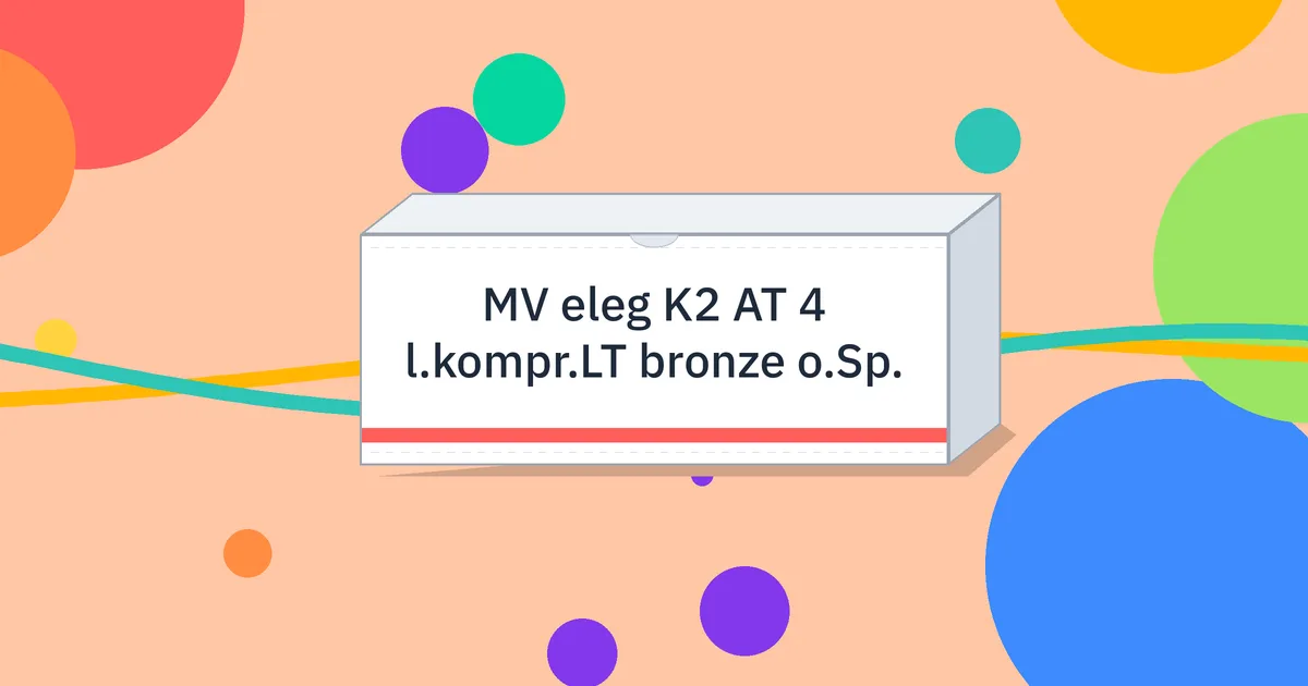 Symbolbild: Packung mit der Aufschrift MV eleg K2 AT 4 l.kompr.LT bronze o.Sp. (PZN 15285209) – Verfügbarkeit und Bezug in Apotheken in Frankfurt am Main