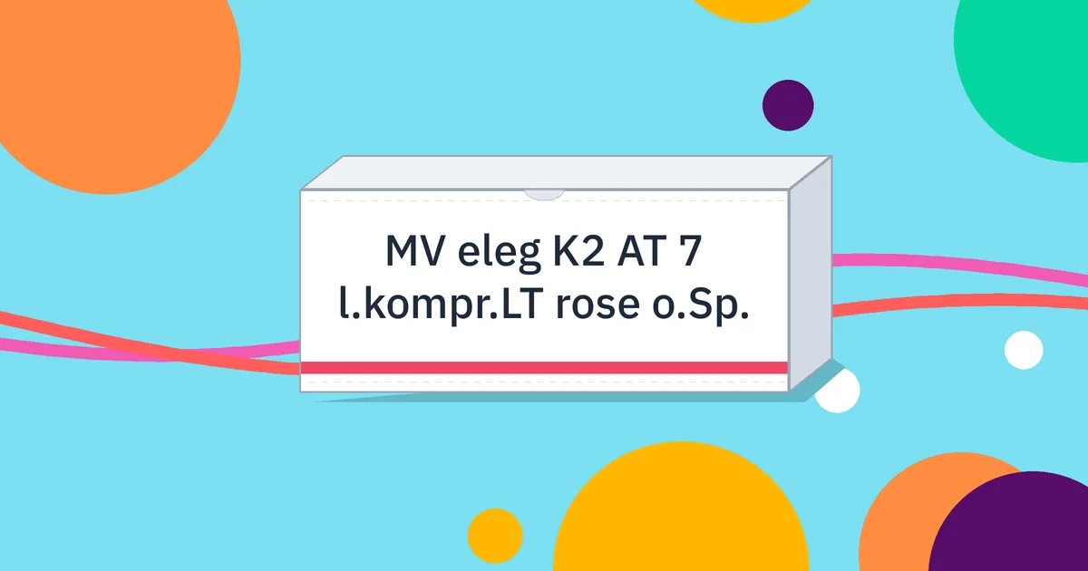 Symbolbild: Packung mit der Aufschrift MV eleg K2 AT 7 l.kompr.LT rose o.Sp. (PZN 15286278) – Verfügbarkeit und Bezug in Apotheken in Frankfurt am Main
