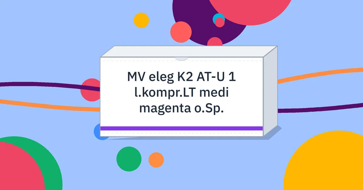 Symbolbild: Packung mit der Aufschrift MV eleg K2 AT-U 1 l.kompr.LT medi magenta o.Sp. (PZN 14626648) – Verfügbarkeit und Bezug in Apotheken in Frankfurt am Main