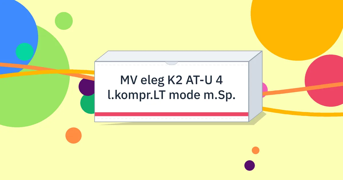 Symbolbild: Packung mit der Aufschrift MV eleg K2 AT-U 4 l.kompr.LT mode m.Sp. (PZN 06191142) – Verfügbarkeit und Bezug in Apotheken in Frankfurt am Main